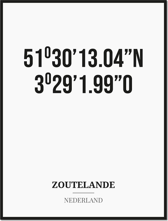 Poster/kaart ZOUTELANDE met coördinaten | bol