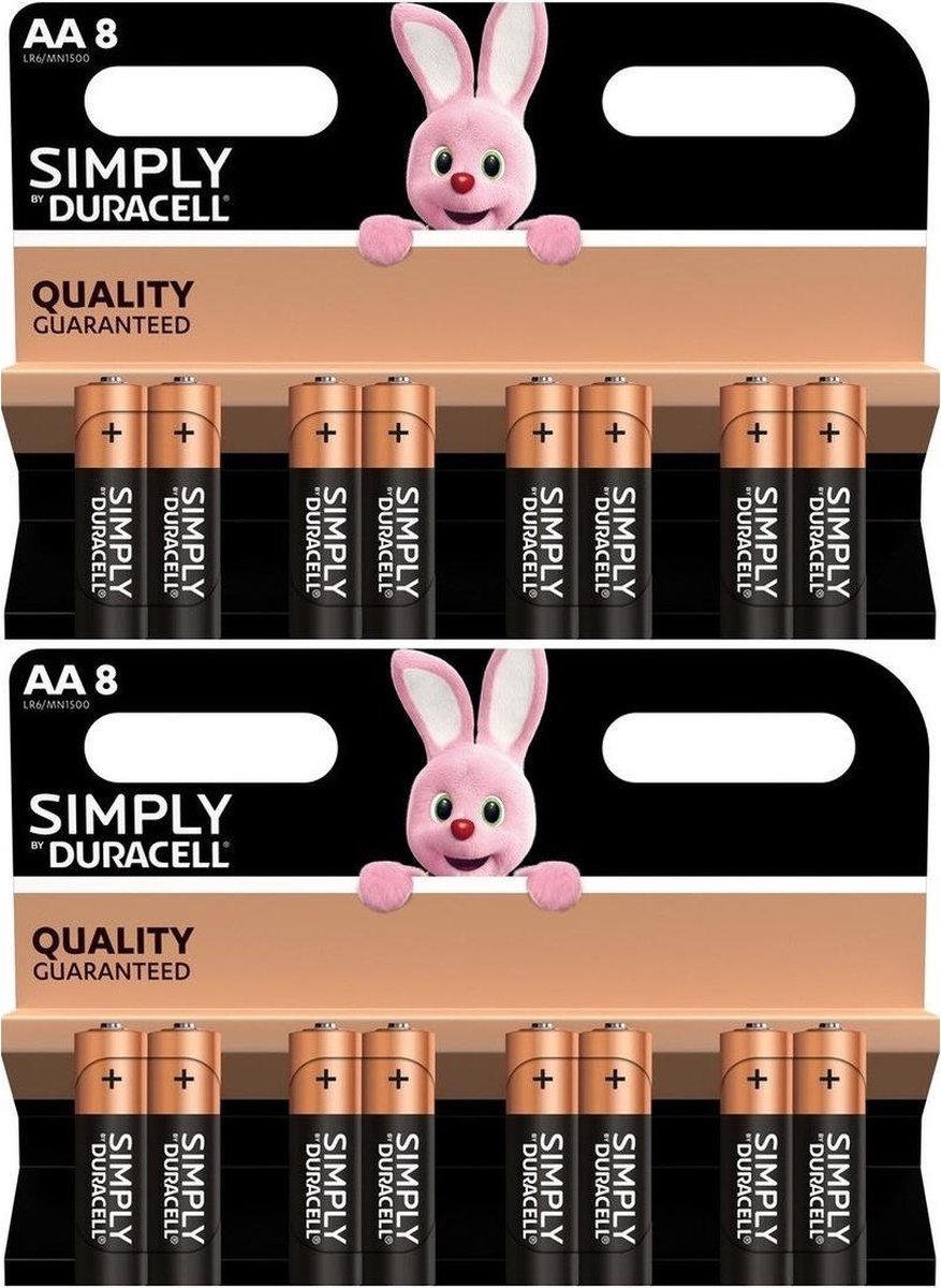 Set van 16x Duracell AA Simply batterijen 1.5 V - alkaline - LR6 MN1500 ...