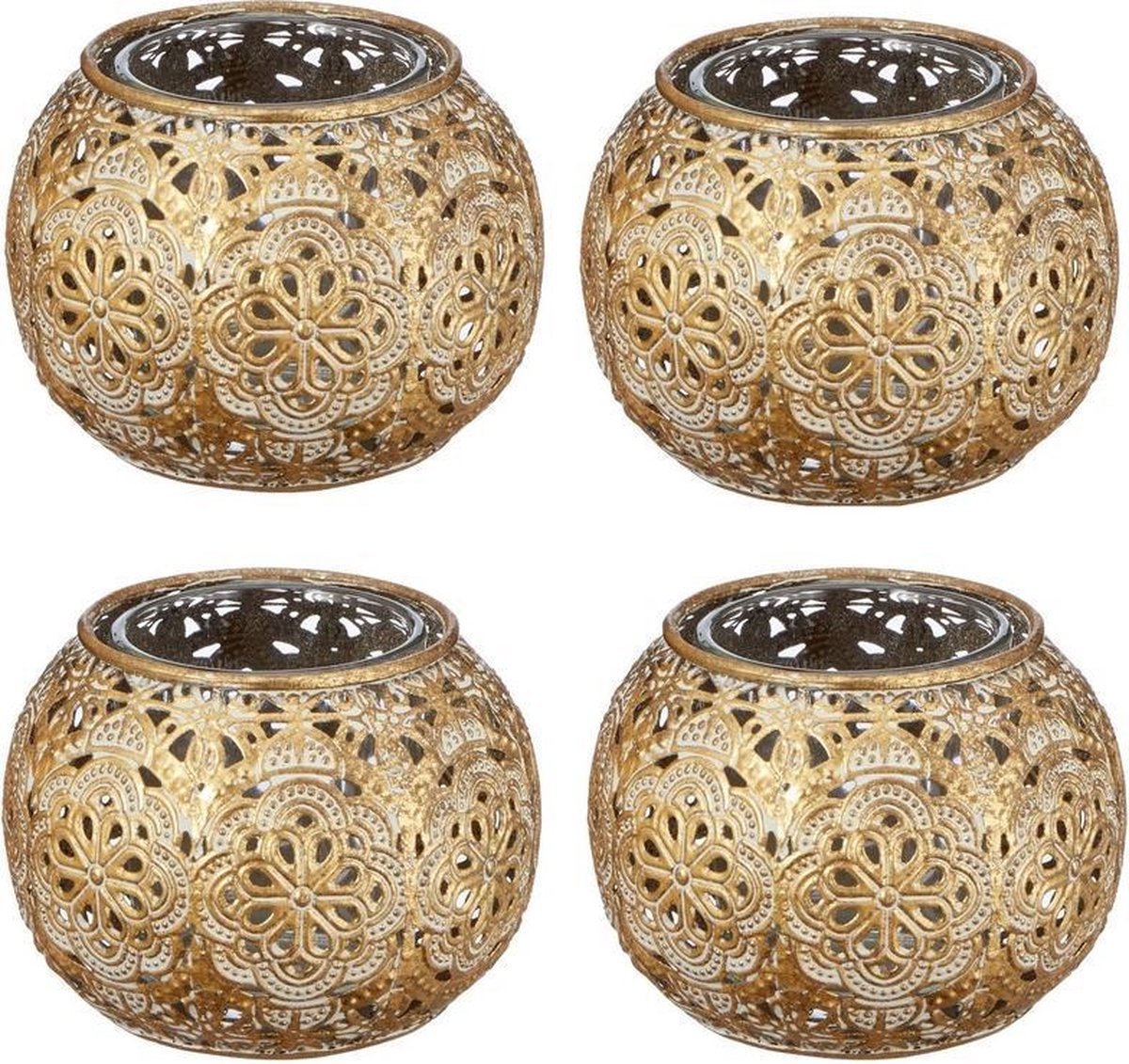4x Gouden waxinelicht / theelicht houder met glas 7 cm -... | bol.com