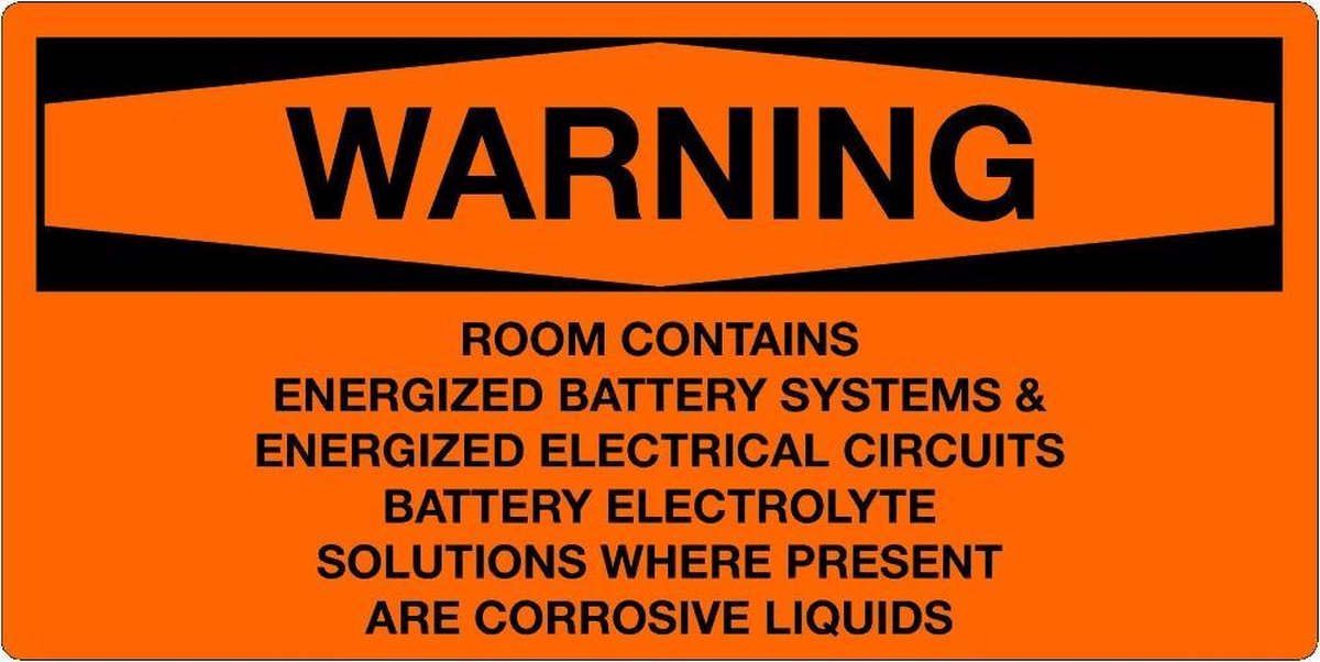 Sticker 'Warning: Room contains energized battery systems' 100 x 50 mm ...
