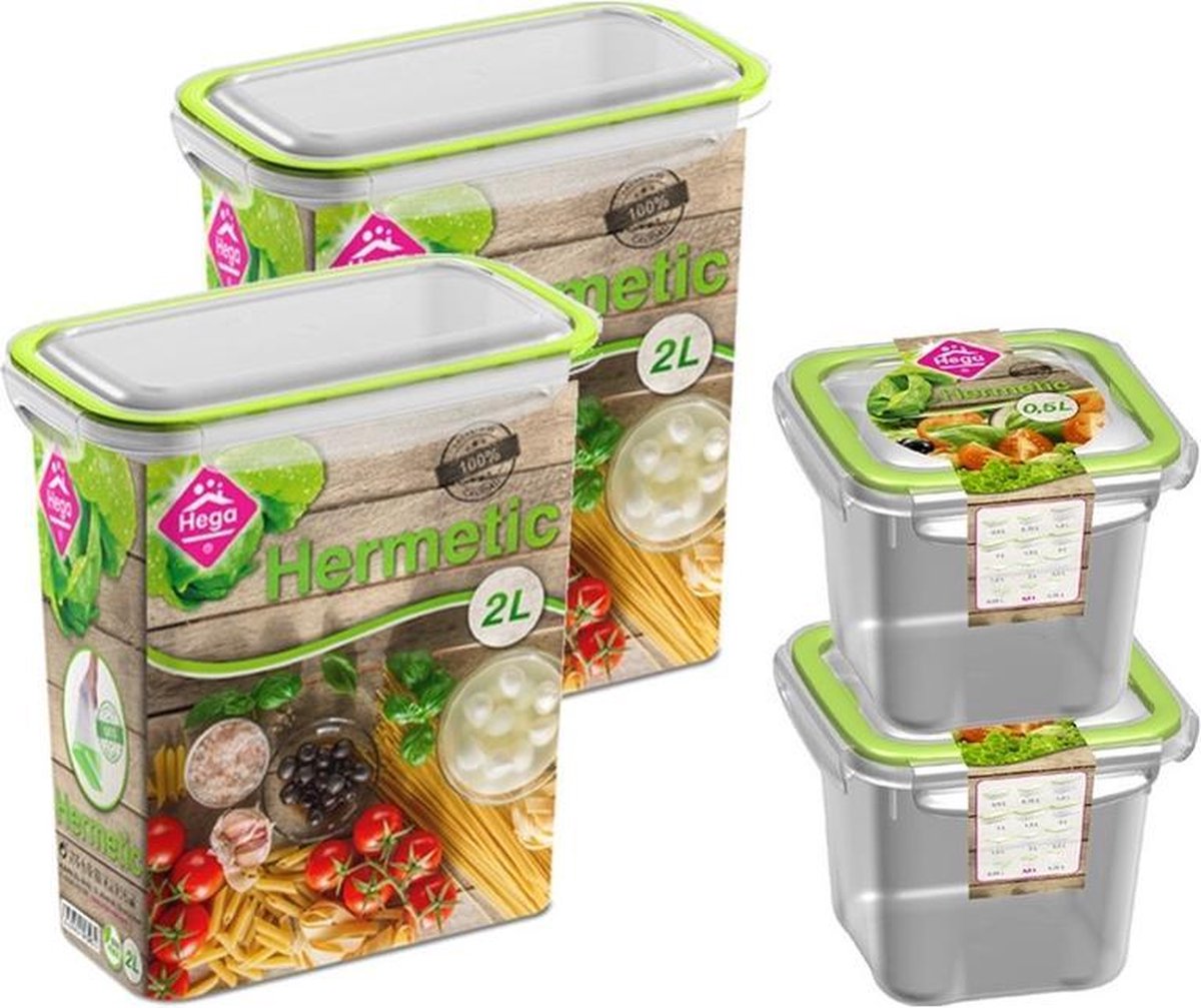 4x Récipients de stockage / aliments 0,5 et 2 litres plastique ...