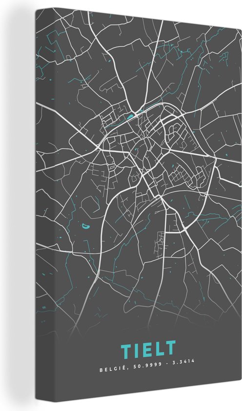 Peinture sur Toile België – Tielt – Plan de Ville – Carte – Blauw ...