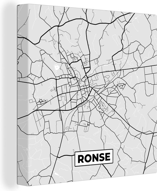 Canvas Schilderij Zwart Wit – België – Plattegrond – Stadskaart – Kaart ...