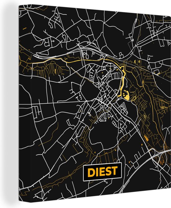 Tableau Peinture Diest - Carte - Carte - Or - Plan de Ville - 20x20 cm ...