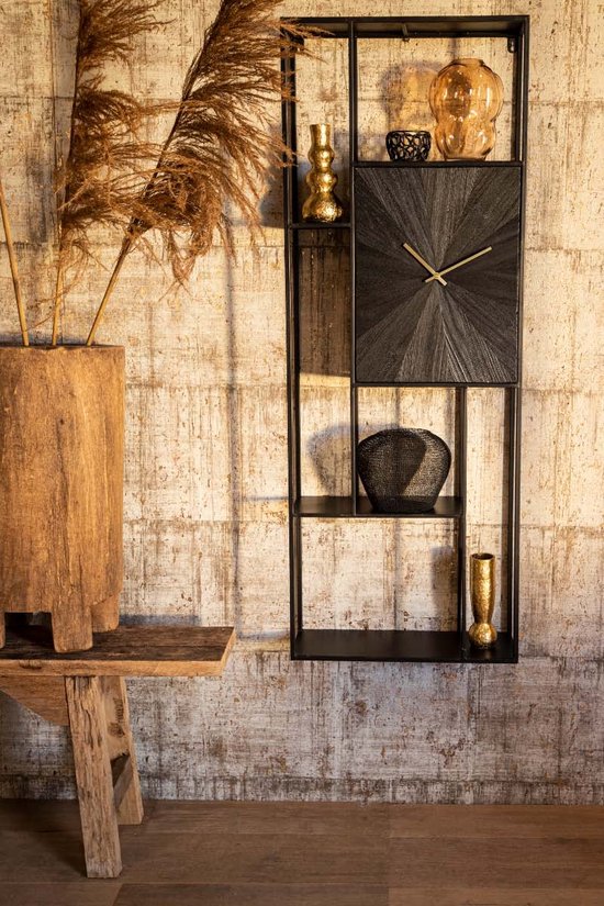 PTMD Reni Wall Clock Wall Rack - 48 x 18 x 130 cm - Métal - Zwart | bol.com