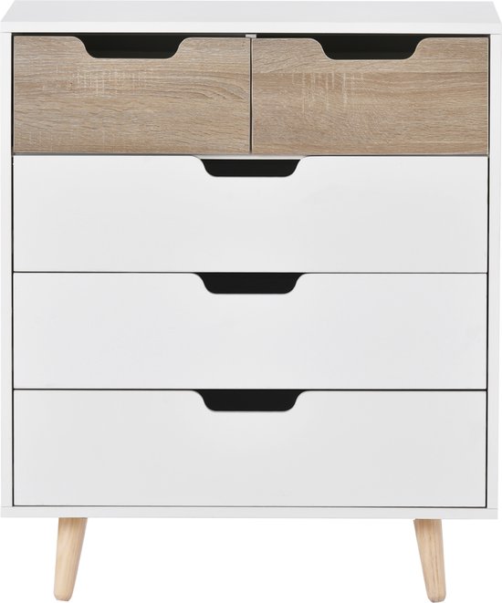 Merax Houten Ladekast - Commode met 5 Lades - 70x40x83cm - MDF - Wit ...