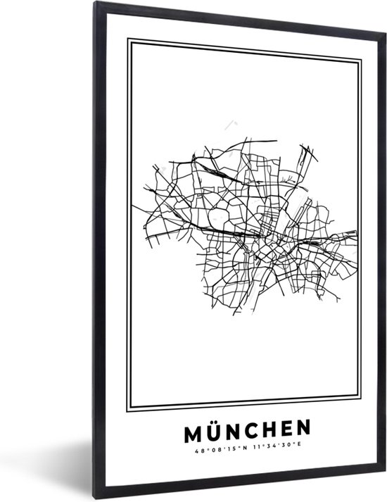 Fotolijst incl. Poster Zwart Wit- Stadskaart – Plattegrond – Duitsland ...