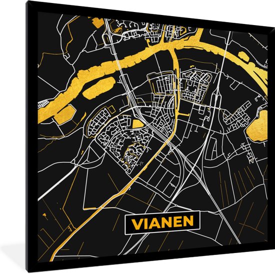 Fotolijst incl. Poster - Vianen - Black and Gold - Stadskaart ...