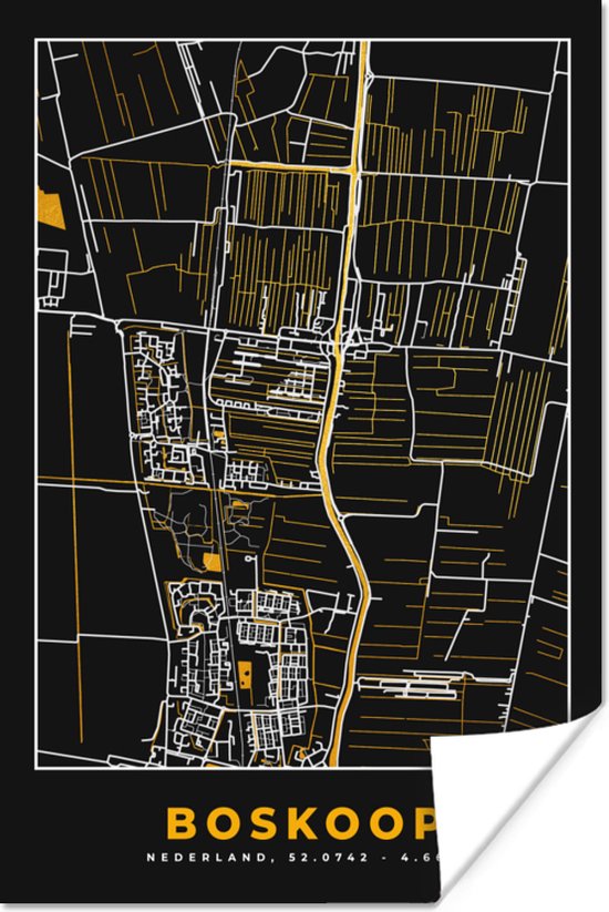 Poster Boskoop - Plattegrond - Goud - Kaart - Stadskaart - 60x90 cm | bol