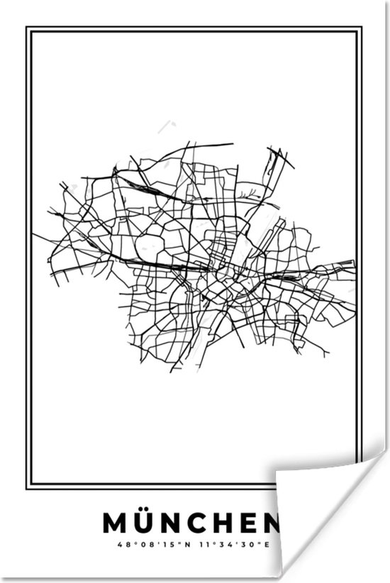 Poster Stadskaart – Plattegrond – Duitsland – Zwart Wit – München ...
