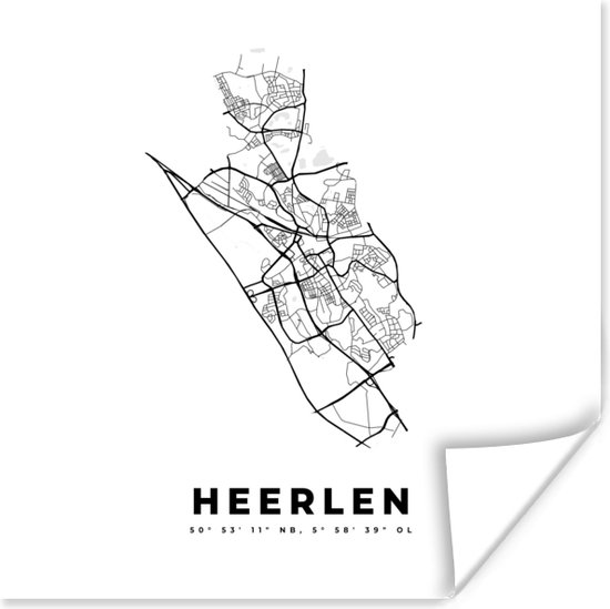 Poster Nederland – Heerlen – Stadskaart – Kaart – Zwart Wit – Plattegrond - 50x50 cm | bol