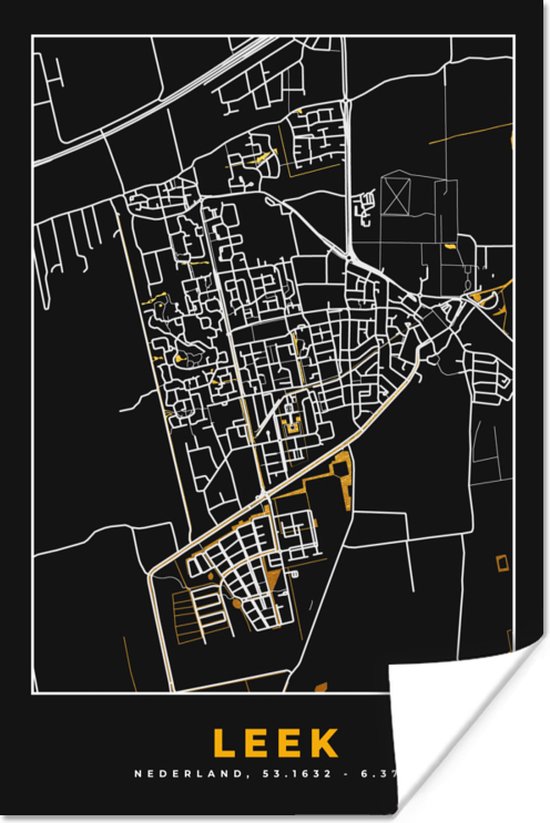 Poster Leek - Stadskaart - Plattegrond - Kaart - Black and Gold - 20x30 ...