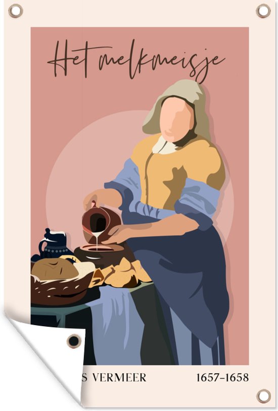 Tuinposter - Tuindoek - Tuinposters buiten - Oude meesters - Melkmeisje - Roze - Peach... | bol