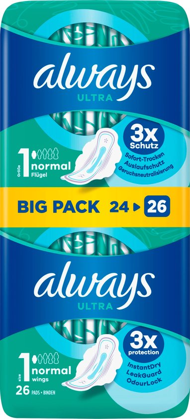 always Maandverband Ultra Normal met vleugels BigPack, 26 stuks | bol.com