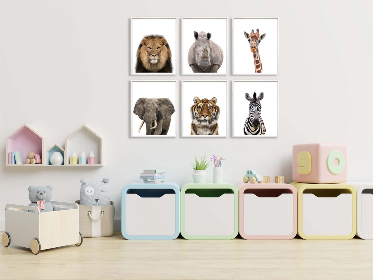 Set' affiches 6 Jungle / Safari Lion Elephant Tiger Girafe Zebra Rhino ...