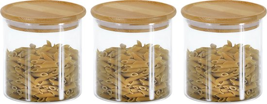 3x Glazen voorraadpotten met bamboe deksel 10 x 10 cm - Bewaarpotten ...