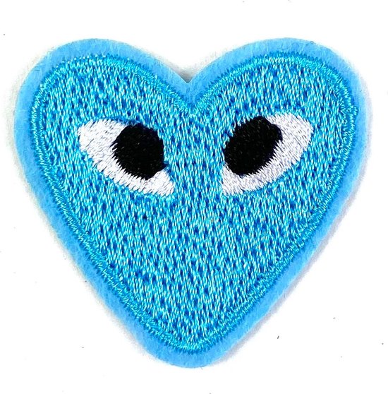 Hartje Met Oogjes Strijk Embleem Patch Baby Blauw 4.2 cm / 3.8 cm ...