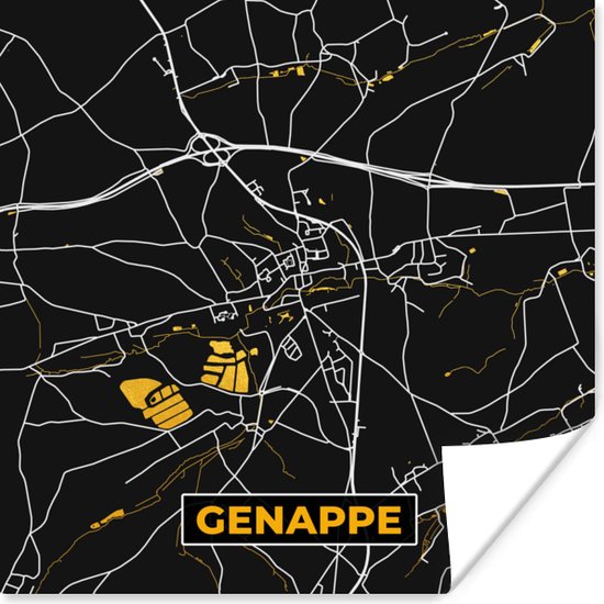 Poster Genappe - Kaart - Plattegrond - Goud - Stadskaart - 50x50 cm ...