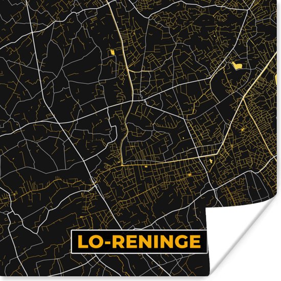 Poster Stadskaart - Goud - Plattegrond - Lo-Reninge - Kaart - 100x100 ...