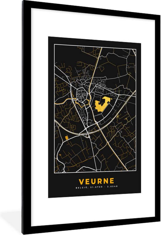 Fotolijst incl. Poster - Veurne - Goud - Plattegrond - Stadskaart ...