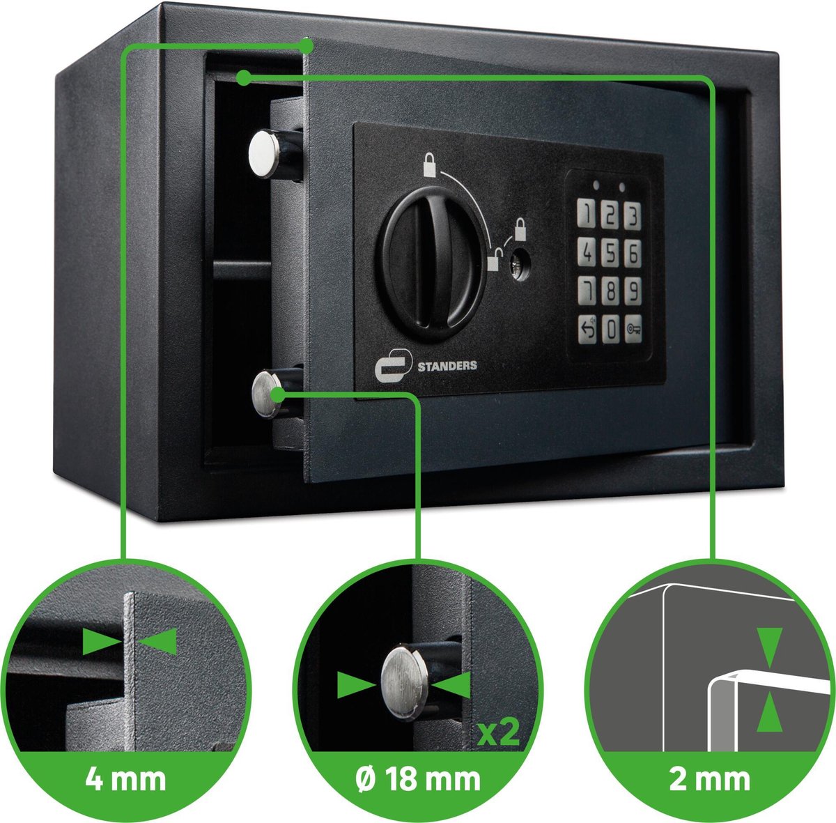 STANDERS - Elektronische kluis - 9L - 20 x 31 x 20 cm - Wandkluis ...