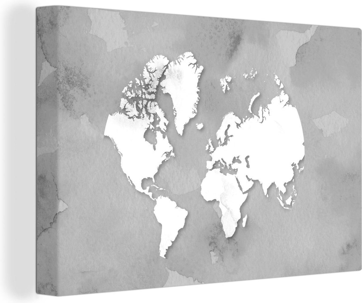 Tableau Tableau Mappemonde ronde et blanche sur fond clair - noir et ...