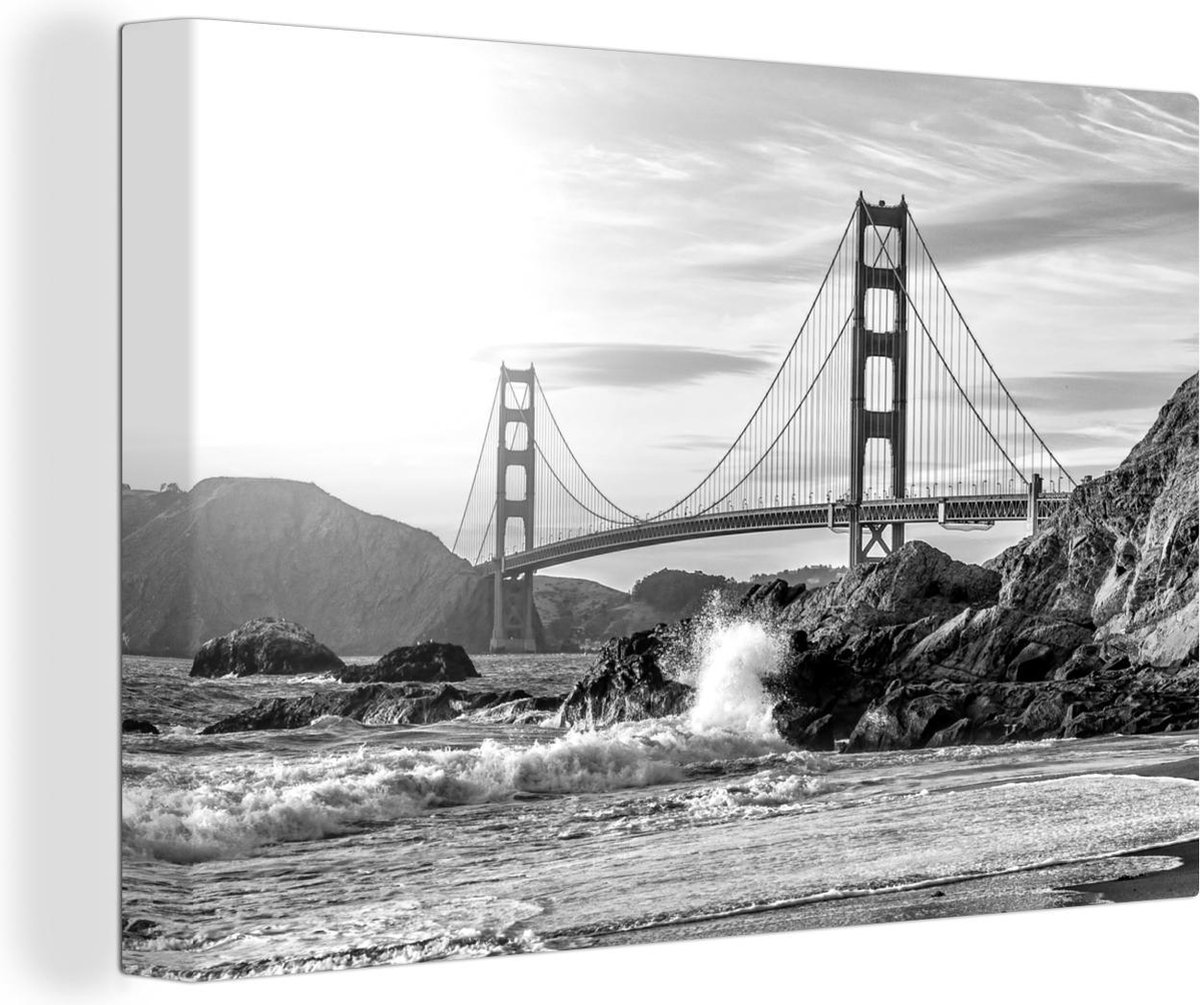 Peintures sur toile - Golden Gate Bridge avec des vagues sauvages se ...