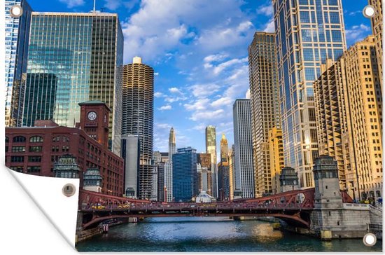Tuinposter - Tuindoek - Tuinposters buiten - Chicago - Rivier - Brug ...