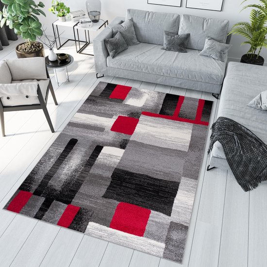 Tapiso Jawa Vloerkleed Grijs Rood Geometrisch Modern Tapijt Maat ...