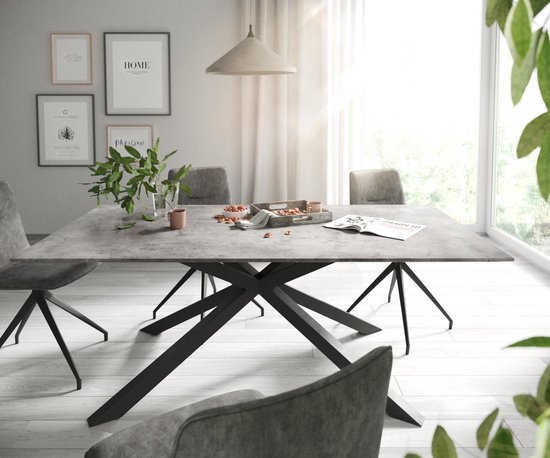 Table à manger Adesso aspect béton 180x90 swiss edge pied central noir ...