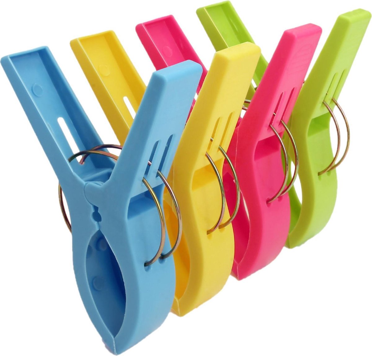 8x Gekleurde grote kunststof handdoek/strandlaken knijpers 15 cm ...