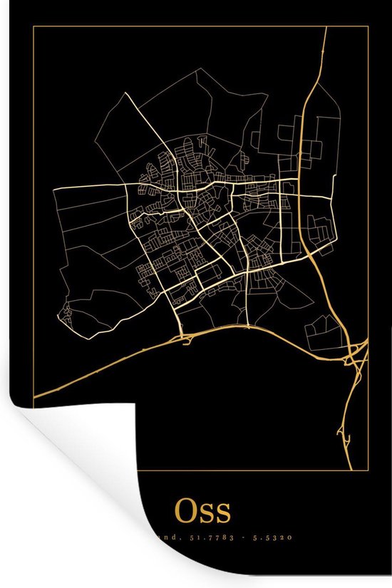 Muurstickers - Sticker Folie - Kaart - Oss - Nederland - Goud - Zwart ...