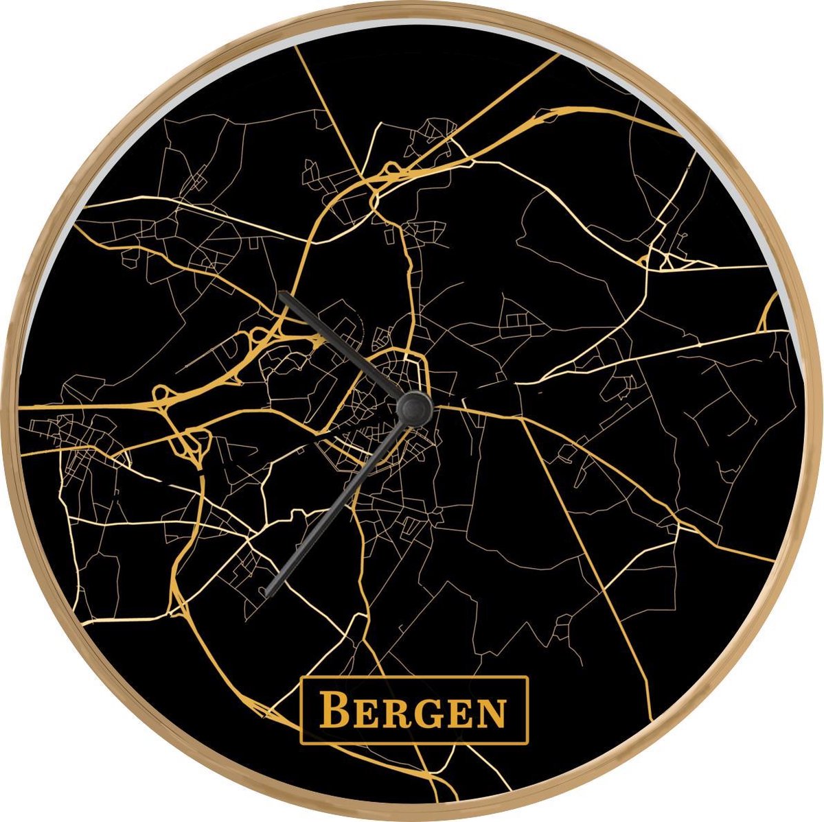 Klok - Ø 30 cm - Kaart - Bergen - Simpel - Goud - Zwart - Houtkleurig ...