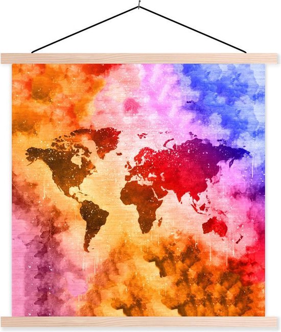 Posterhanger incl. Poster 90x90 cm - Schoolplaat - Wereldkaart ...