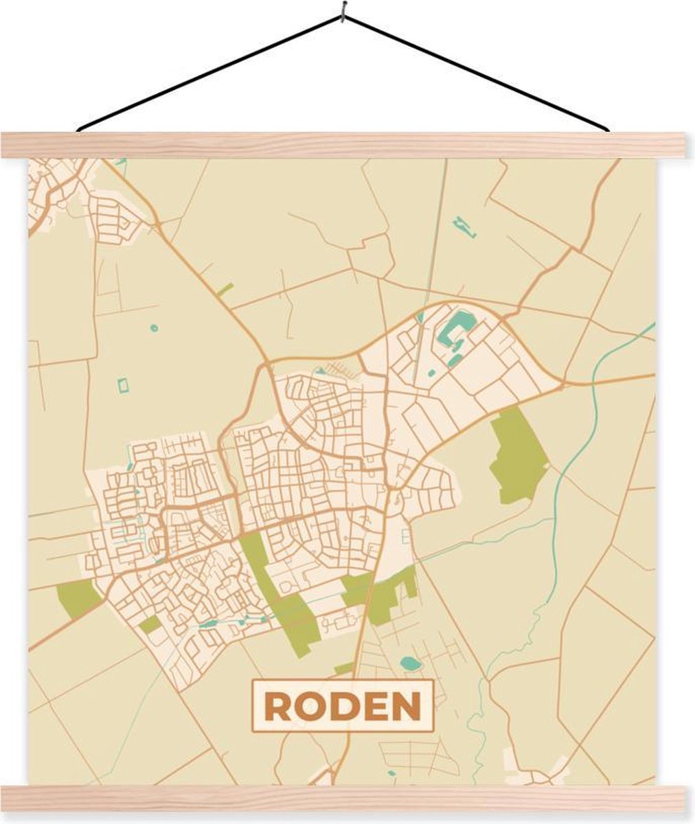 Schoolplaat - Stadskaart - Roden - Vintage - 60x60 cm - Blanke latten ...
