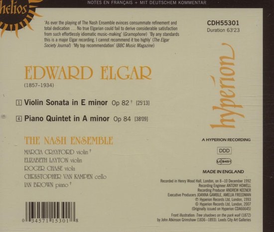 The Nash Ensemble - Piano Quintet/Violin Sonata (CD), Edward Elgar | Muziek | bol