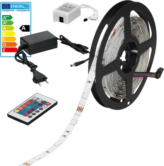 LED strip set 5 m, RGB - 30 LED per meter incl. voeding en kleine ...