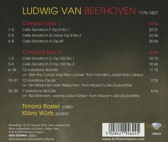 Timora Rosler & Klára Würtz - Beethoven: Cello Sonatas & Variations ...