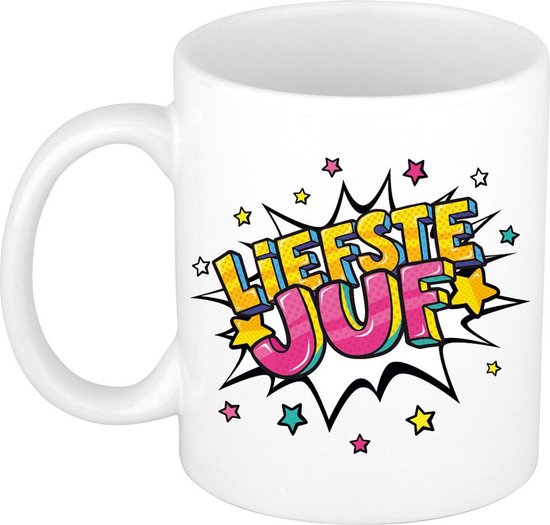 Liefste juf cadeau koffiemok / theebeker wit met sterren - 300 ml - keramiek - cadeau... | bol