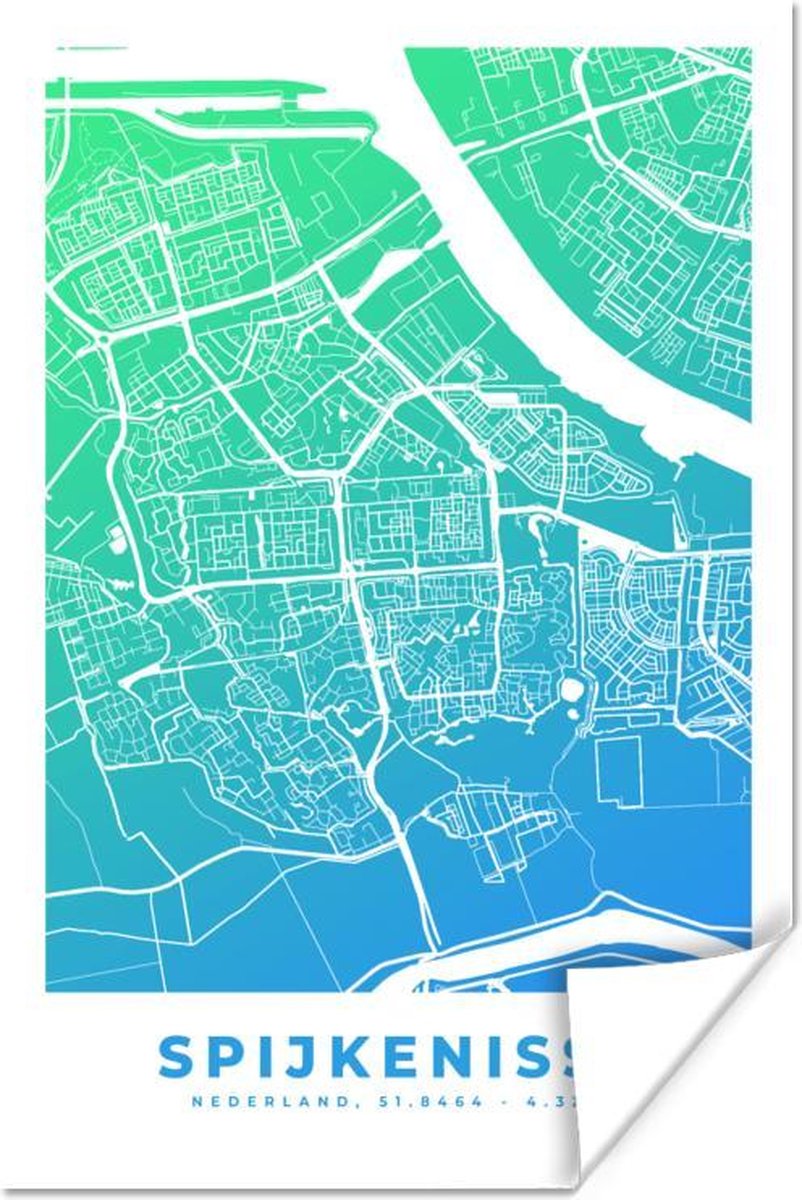 Poster Stadskaart - Spijkenisse - Nederland - Blauw - 40x60 cm ...