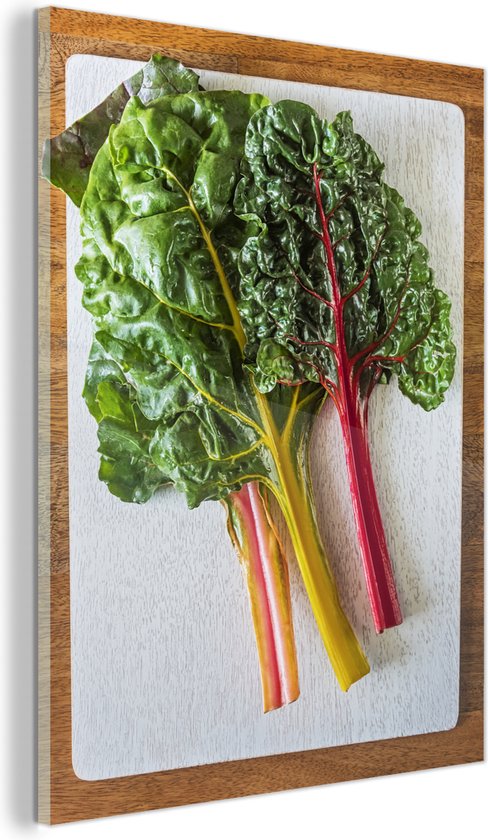 Feuilles de blettes colorées sur fond blanc Plexiglas 60x80 cm - Tirage ...