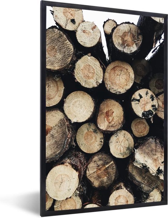 Fotolijst incl. Poster - Hout - Winter - Haard - Boomstam - 40x60 cm - Posterlijst | bol