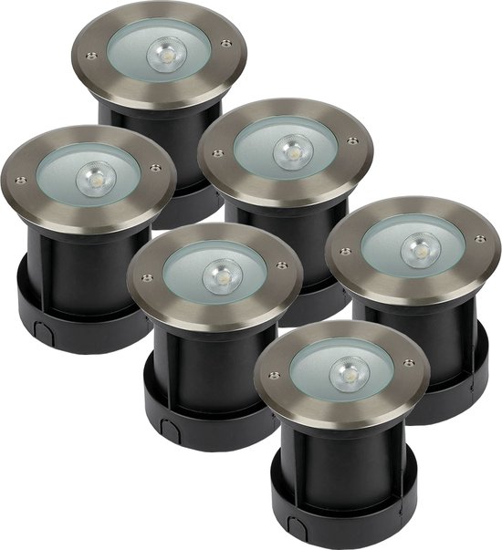 Set van 6 grondspots RVS rond 8 Watt 4000K Oblique 20° IP67 waterdicht ...