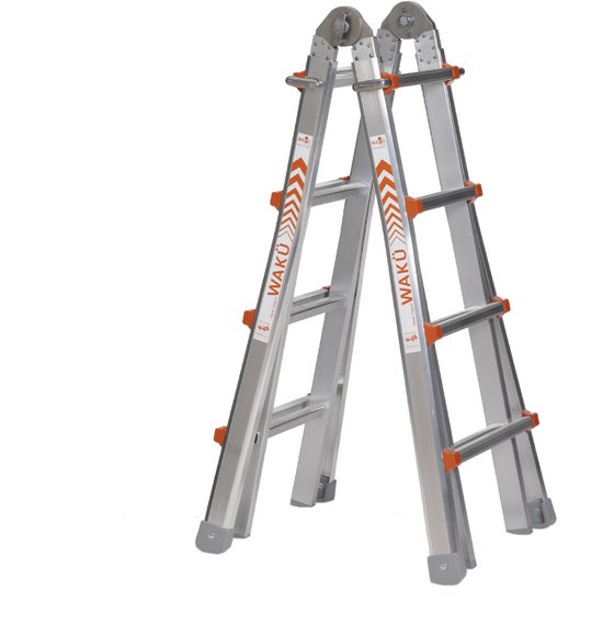Waku Telescoopladder 4x4 treden - Vouwladder - Werkhoogte 4.20m ...