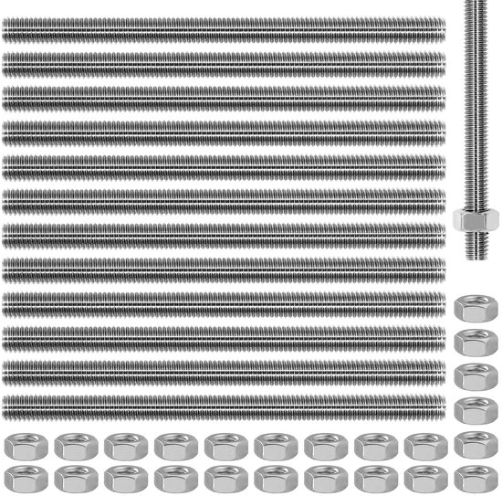 Pack of 12 M8 Threaded Rods - 100 mm Full Thread Rod - 304 Stainless ...