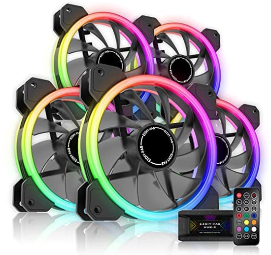 Dual Ring RGB Ventilator 120mm met ARGB Hub en Afstandsbediening - 5 ...