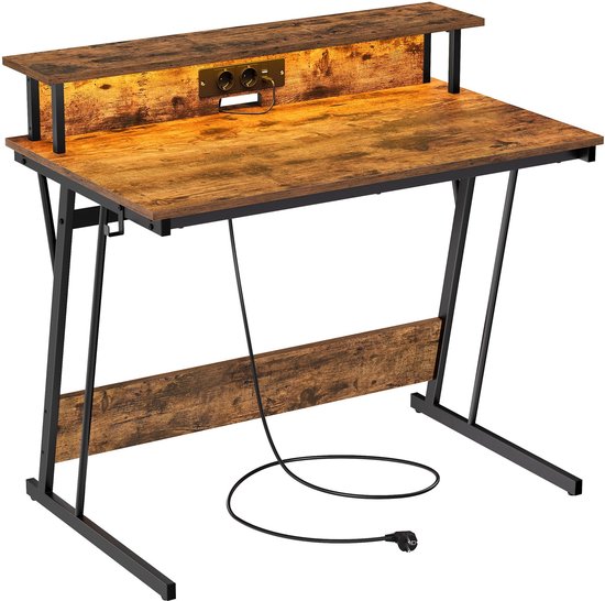 Sattire Computertafel met Stopcontacten & LED-Verlichting – Modern ...
