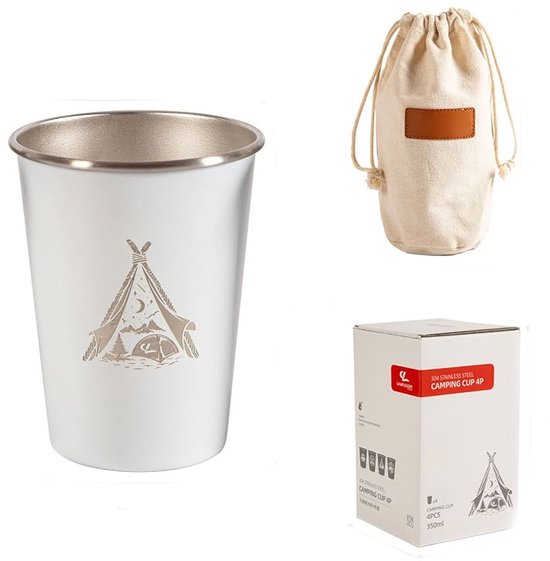 Set van 4 witte roestvrijstalen drinkbekers - dubbelwandig en ...