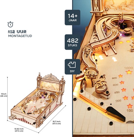Robotime ROKR 3D Pinball EG01 - Houten Bouwpakket - Miniatuur ...
