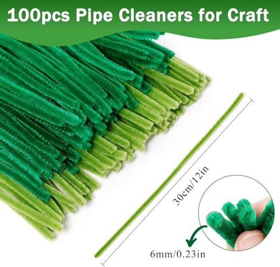 Pipe Cleaner 4 Different Green for Crafts, 100 Pieces, Chenille Wire ...